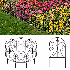 Skcoipsra Decorative Garden Fence 10 Pack, 24in(H) x 10ft(L) Animal Barrier Fence, Rustproof Metal Fencing for Yard, Dog Rabbits Wire Section Garden Edging Border for Yard Patio Garden, Arched