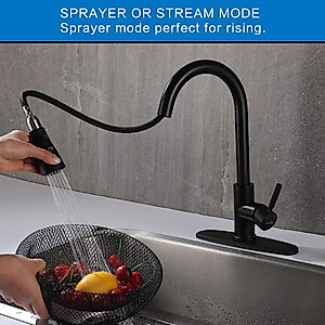 Arofa Matte Black Kitchen Faucet, Kitchen Sink Faucet with Pull Down Sprayer Single Handle Stainless Steel Commercial Modern for 1 or 3 Hole Farmhouse Camper Laundry Utility Rv Bar Sinks