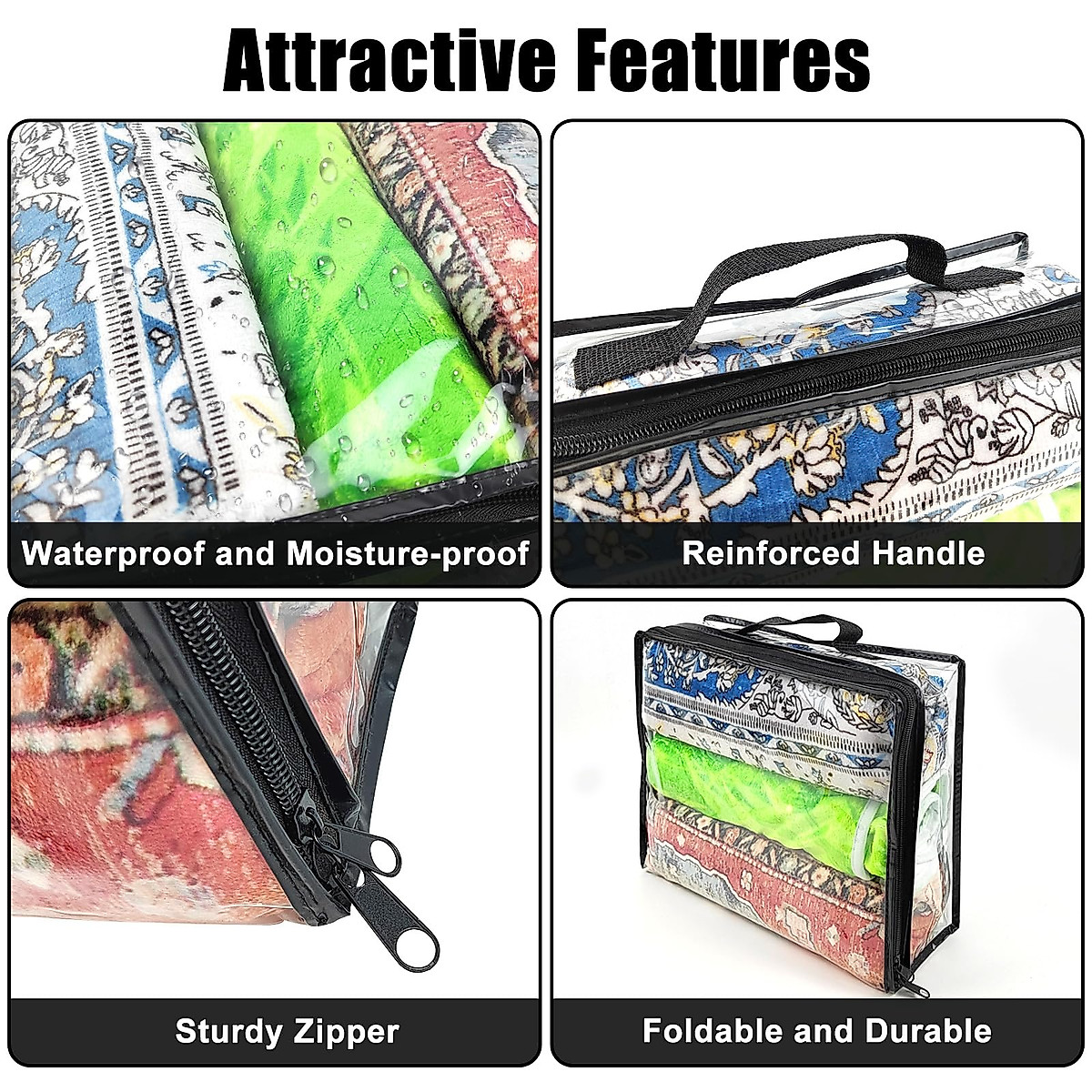 Hlimior 10 Pcs Extra Large Clear Travel Packing Cube，16 x 12 x 4 Clear Vinyl Zippered Storage Bags See Through Moving Bag Plastic Storage Bags PVC Multipurpose Pouch with Handle for clothing Storage