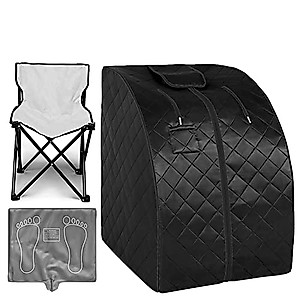 ZONEMEL Portable Infrared Sauna, 1 Person at Home Full Body Sauna, Individual Home Spa Tent with Heating Foot Pad, Upgraded Sauna Chair (L 27.6’’ x W 31.5’’ x H 37.8’’, Black)