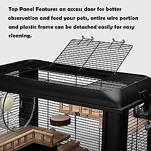 VINTEX Large Hamster Cages,Small Animal Habitat for Large Siberian Hamster, Gerbils, Little Rabbits, Includes 5 Pack Hamster Toys and Habitat Accessories, Measures 24" L x 14" W x 17" H (Black Cage)