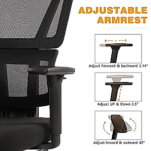 LSSBOUGHT Ergonomic Mesh Office Chair with Lumbar Support Adjustable Footrest Headrest, Mid Back Executive Swivel Desk Chair with Armrest for Home Office Work, Black