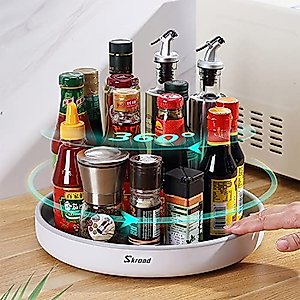 Skroad Turntable Cupboard Organizer,Lazy Susan,Multi-Functional Spice Rack Rotating Spice Rack for Kitchen Storage, Revolving Condiment Holder, Non-Slip Storage Racks，1 Pack-10 Inch Grey&White