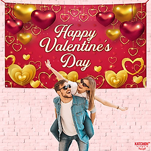 XtraLarge, Happy Valentines Day Banner - 72x44 Inch | Valentines Backdrops for Photography | Valentine Banner for Valentines Day Decoration | Happy Valentines Day Backdrop for Valentines Decorations