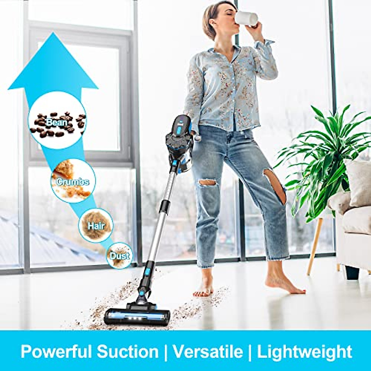 INSE Cordless Vacuum Cleaner, 6-in-1 Powerful Cordless Stick Vacuum, 45 mins Runtime, Ultra-Quiet, Lightweight, Rechargeable 2200mAh Battery, Versatile Vacuum Cleaner for Pet Hair Hard Floor Car Home