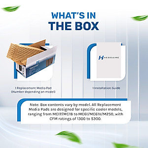 Hessaire Replacement Evaporative Cooler Pads - Swamp Cooler Replacement Pads Corrugated Build - Low Odor Xel50 Media Evaporative Cooling Pad for 1300 CFM Mobile Cooler Fan - 4 Panels, 28” x 10”