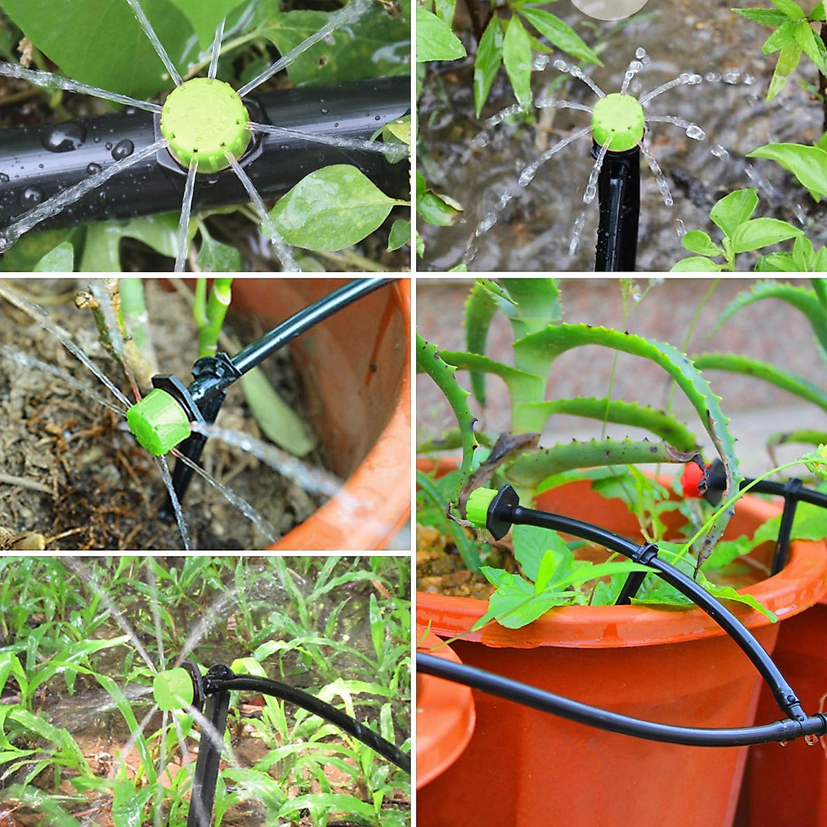 Kalolary 200Pcs Adjustable Irrigation Drippers, 1/4 Inch Barbed Drip Emitter 360 Degree Watering Sprinklers Anti-Clogging Drippers for 4mm/7mm Garden Watering System（Green）