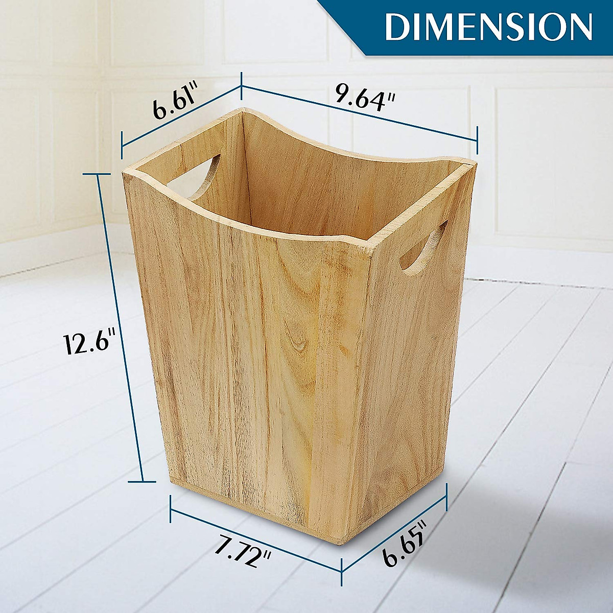 Honest Wood Trash Can,Rustic Farmhouse Style Wastebasket Bin with Handle for Living Room,Bedroom,Bathroom,Kitchen,Office(Natural)