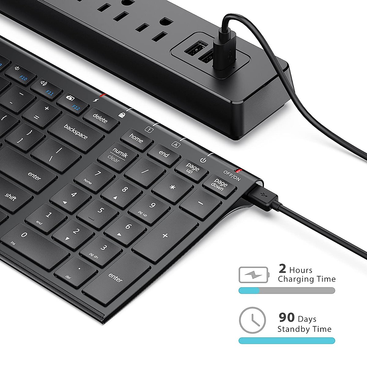 iClever Wireless Keyboard GKA22B Rechargeable Keyboard with Number Pad, Full-Size Stainless Steel Ultra Slim Keyboard, 2.4G Stable Connection Wireless Keyboard for iMac, Mackbook, PC, Laptop