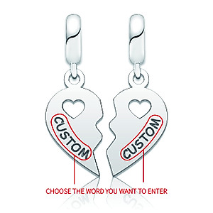 CharmSStory Customized Name 2pcs Matching Heart Love Mom Mother Daughter Son Sister Friendship Charm for Women s Family Charms Compatible with Pandora Charms Bracelets