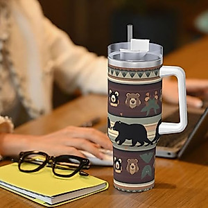 HULIBIN Bear Print Double Deck Stainless Steel Travel Coffee Cup With Lid 40 Oz Ice Bully Cup