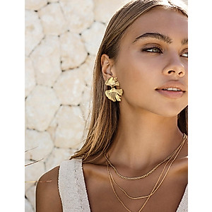 WOWORAMA Gold Ginkgo Leaf Earrings for Women Bohemian Large Geometric Statement Earrings Boho Big Plant Leaf Drop Earring