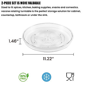 vacane 2 Pack Clear Lazy Susan Organizer Plastic 11" Lazy Susan Turntable for Cabinet Rotating Pantry Lazy Susan Cabinet Organizer, Storage Containers for Kitchen, Refrigerator Countertop, Bathroom
