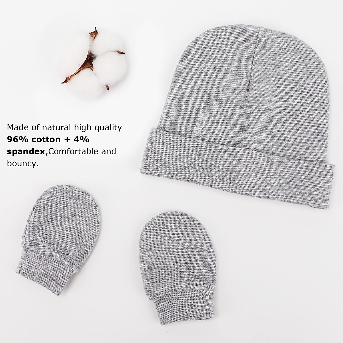 BQUBO Newborn Baby Hats and Mittens Sets Infant Boys Girls Cotton Beanie Gloves Newborn Hospital Caps for 0-6 Months