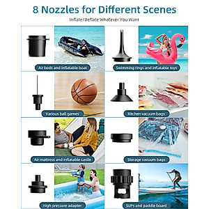 LifeImpree Portable Air Pump for Inflatables, Paddle Board Pump, Electric Air Pump for Balloons, Balls, Air Mattress, Pool Floats Toys, Swim Rings, Air Bed, 8 Nozzles & 3000mAh Rechargeable Battery