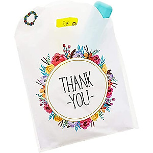 Thank You Gift Bags with Handles, Floral Wreath Design (12 x 13 in, 100 Pack)