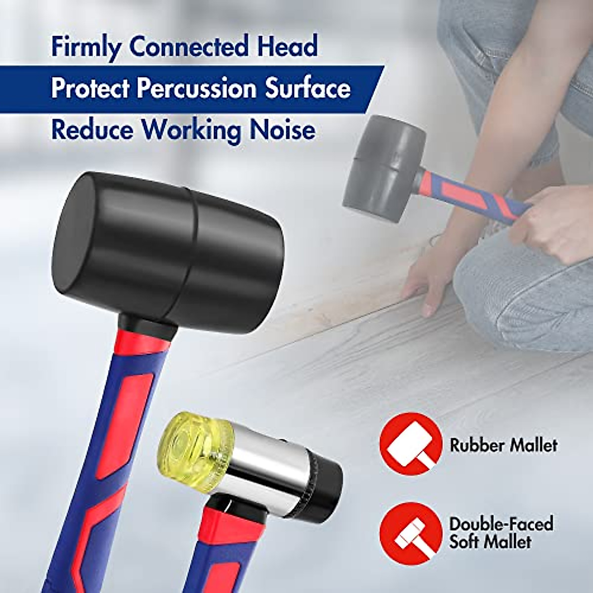 WORKPRO 5-Piece Hammer Set, Forged & Polished Steel Head, Fiberglass Handle, 32oz Rubber Mallet | 16oz Claw Hammer | 3lb Sledge Hammer | 16oz Ball Peen Hammer | 22oz Double-Faced Mallet