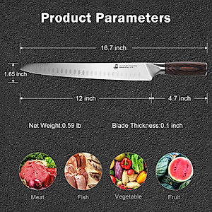 TUO 12 inch Slicing Carving Knife - Ultra Sharp Kitchen Long Slicer for Meat and Vegetable - German HC Stainless Steel Granton Edge- Ergonomic Pakkawood Handle with Gift Box - Osprey Series