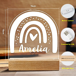 VEELU Customized Watercolor Rainbow Acrylic LED Lamp Personalized Lamp with Name Colorful Pattern Night Light for Girl Toddlers Bedroom Kids Gift