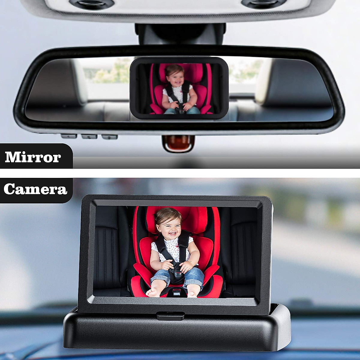 Baby Car Mirror, Car Baby Camera Monitor, Safety Car Seat Mirror Camera with 4.3'' HD, Wide Crystal Clear View, Night Vision, Not Need to Turn Around, Observe The Baby's Every Move at Any Time