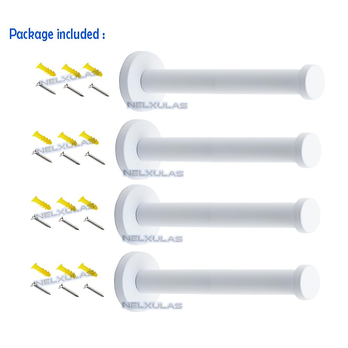 NELXULAS Classic White Stainless Steel Single Super Heavy Duty Wall Mount Hook, Coat Hanger, Bath Towel Hooks (6", 4 PCS)