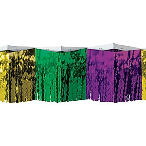 Beistle Mardi Gras Metallic Plastic Fringe Drape for Sidewalk Awnings Street Festivals Parade Float Decorations Party Supplies, 12" x 12", Gold/Green/Purple