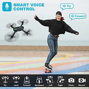 Hiturbo Drone with 1080P Camera for Adults & Kids, Foldable FPV Remote Control Quadcopter Voice Control, Gestures Selfie, Altitude Hold, One Key Start, 3D Flips, 2 Batteries, Green Black