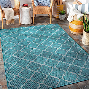 Mark&Day Outdoor Rugs, 2x7 Bussum Traditional Indoor/Outdoor Teal Runner Area Rug, Non Shedding Blue Grey Carpet for Patio, Porch, Deck, Bedroom, Living Room or Kitchen (2'6" x 7'3" Runner)