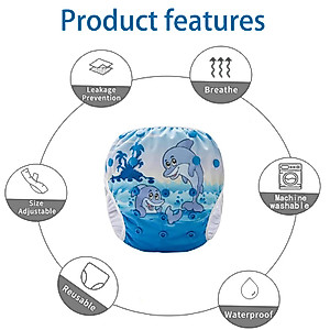 Swim Diaper, Reusable Swim Diaper Adjustable, Soft, Breathable, Waterproof, Boys & Girls Baby Swim Diaper Sizes N–5(6-33lbs)