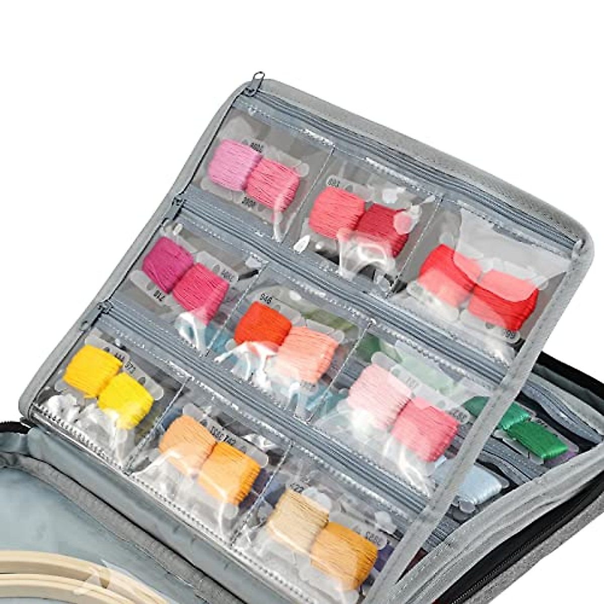 B Baosity Sewing Accessories Organizer with Clear Pockets, Sewing Supplies Organizer Storage Bag for Embroidery Hoop, Stitch Tools, Gray