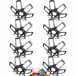 8 Pack LED Garage Lights 200W, Shop Lights 20000lm Bright Deformable Garage Lights Ceiling Led with 6 Panel,6500K Daylight Adjustable Folding Garage Lighting Bulb Fixture E26/E27 for Garage,Workshop