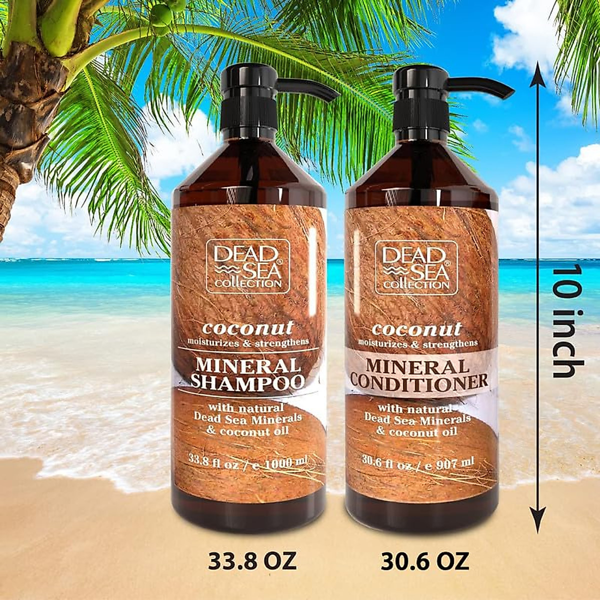 Dead Sea Collection Shampoo and Conditioner Set with Coconut Oil – Hydrating Softening Hair Products with Dead Sea Minerals for All Hair Types – Set of 2 Bottles (33.8 & 30.6 Fl. Oz.)