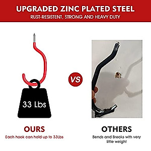 ROTHLEY Garage Hooks Heavy Duty : Bike Hooks for Garage Wall Ceiling Thickened Vinyl Coating Bike Hangers for Garage Large Screw in Storage Hooks Bicycle Hooks for Hanging in Garage (8 Pack,Red)