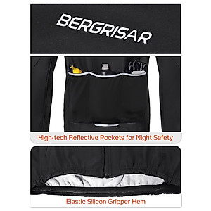 BERGRISAR Winter Cycling Jacket for Men Softshell Windproof Thermal Fleece Bike Clothing Running Jacket Windbreaker Black Large