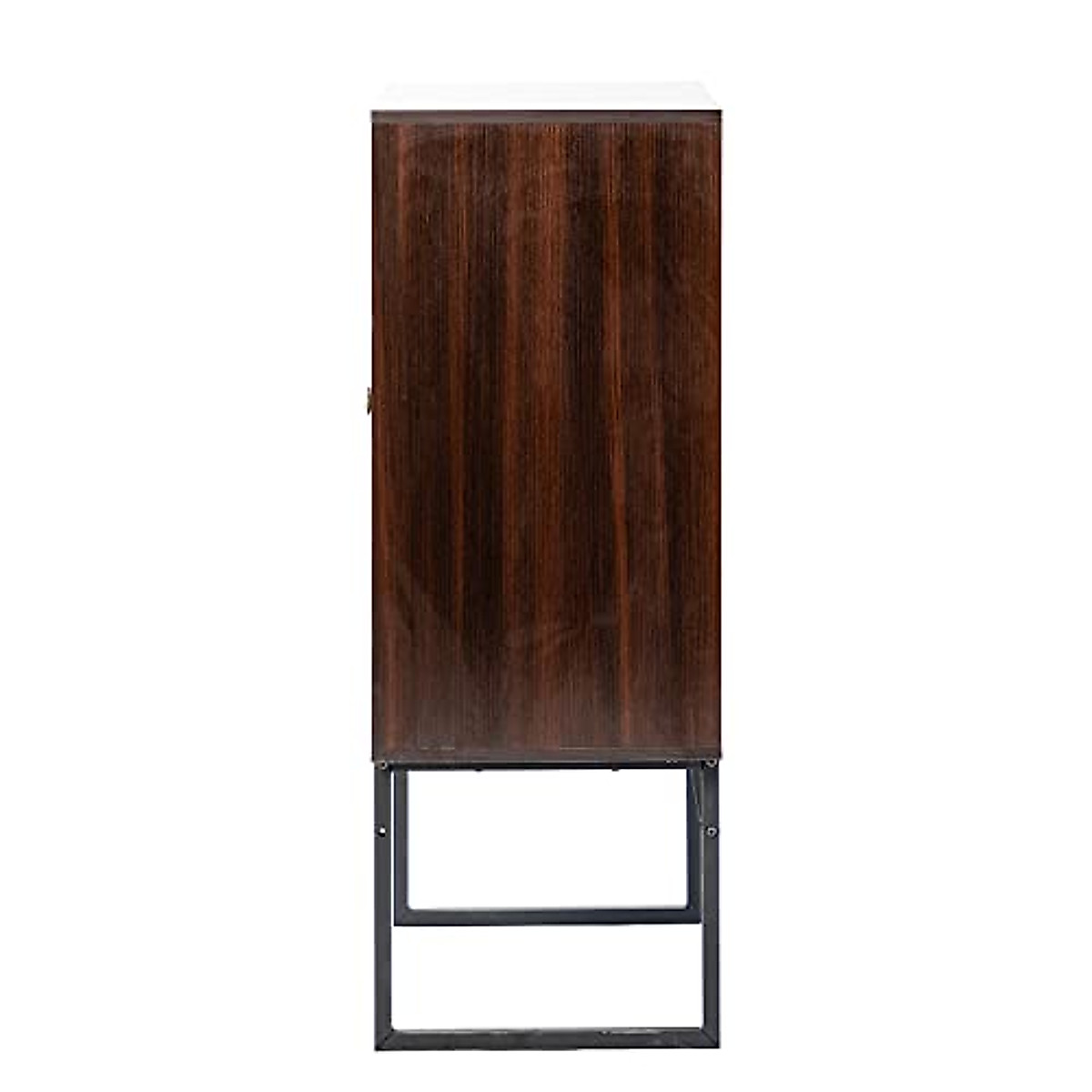 Voohek High 2 Rattan Doors, Interior Shelves and Black Metal Base, Sideboard w/Simulated Wood Patterns & Retro Knobs Elements On Surface, Walnut Storage Cabinet, Espresso