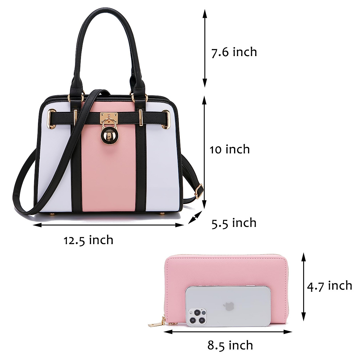 Handbags Sets For Women Shoulder Bags Top Handle Work Satchel Tote Purses Set With Matching Wallet 2pcs WhitePink