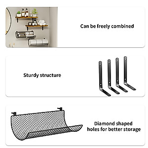 2+2 Wood Floating Shelves for Wall Decor,Bathroom Shelf Over Toilet with Hair Tool Organizer,Curling Iron Holder Wall Mounted,Bathroom Organizer for Hair Straighteners,Curling Wands，Toilet Paper