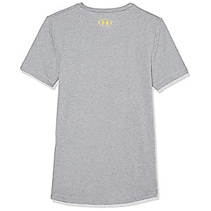 Under Armour Boys' Standard First Ballot -Baseball Short Sleeve T-Shirt, (035) Steel Light Heather / / Stadium Red, Youth Medium