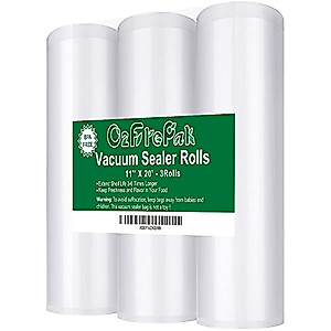 O2frepak 3 Pack 11"x20' Rolls Vacuum Sealer Bags Rolls with BPA Free,Heavy Duty Vacuum Sealer Storage Bags Rolls,Cut to Size Roll,Great for Sous Vide (Total 60 feet)