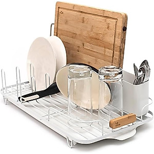 Full Circle Dish Jockey Dish Drying Rack – Space Saving Drying Rack for Kitchen Counter – Stainless Steel and Recycled Plastic Drainer with Holders for Plates, Cutlery, Pots and Pans