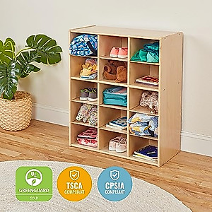 ECR4Kids Streamline 15 Cubby Tray Storage Cabinet, 5x3, Classroom Furniture, Natural