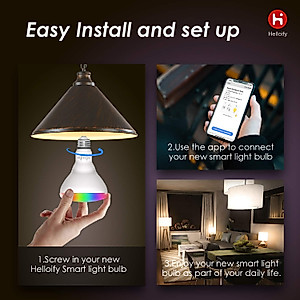 helloify BR30 Smart WiFi LED Light Bulbs, RGBCW Multi-Color Changing, Warm to Cool White Dimmable, Work with Alexa & Google Home (No Hub), 60W Equivalent E26, RGB+2700K-6500K, 2 Count