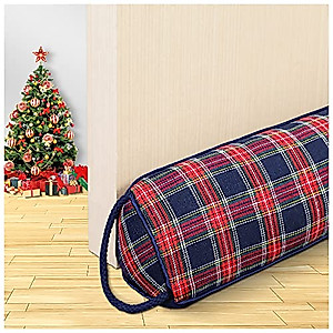 Triangle Under Door Draft Stopper Noise Blocker 28 Inches for Door Bottom Air Seal Insulation and Soundproof, Heavy Duty Weather Guard Snake Stripping, Tartan Check Navy Blue Red