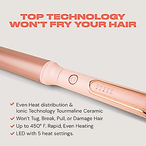 INH Hair Extra Long Oval Barrel Curling Iron with Tourmaline Ceramic Wand & Ionic Technology for Longer Looser Curls with Z-Formation | Best Hair Clamp Free Wand for Frizz Free Hollywood Blowout