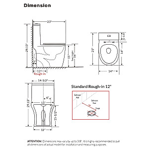 WinZo 23-inch Small Toilet One Piece with Golden Push Button Modern Design For Compact Narrow Bathroom 12" Rough-in White