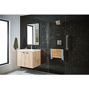 Moen Bath Safety Furniture Wood Home Care Teak Wood Aluminum Folding Shower Seat, Wall Mounted Shower Bench, DN7110