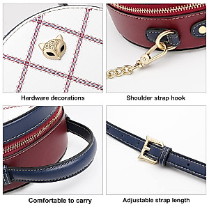 Leather Circular Handbags for Women, Genuine Leather Ladies Round Crossbody Bags with Adjustable Chain Strap Small Women's Fashion Shoulder Bags Mini Girls Leather Messenger Bags Satchel Purses(White)