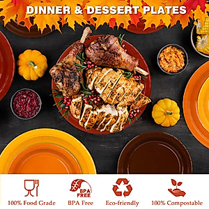 48PCS Thanksgiving Paper Plates Fall Disposable Dinner Plates Heavy Duty Kids Dinnerware Sturdy Appetizer Dessert Plates Give Thanks Autumn Harvest Party Supplies Round Multi-color Plates 10in&7in