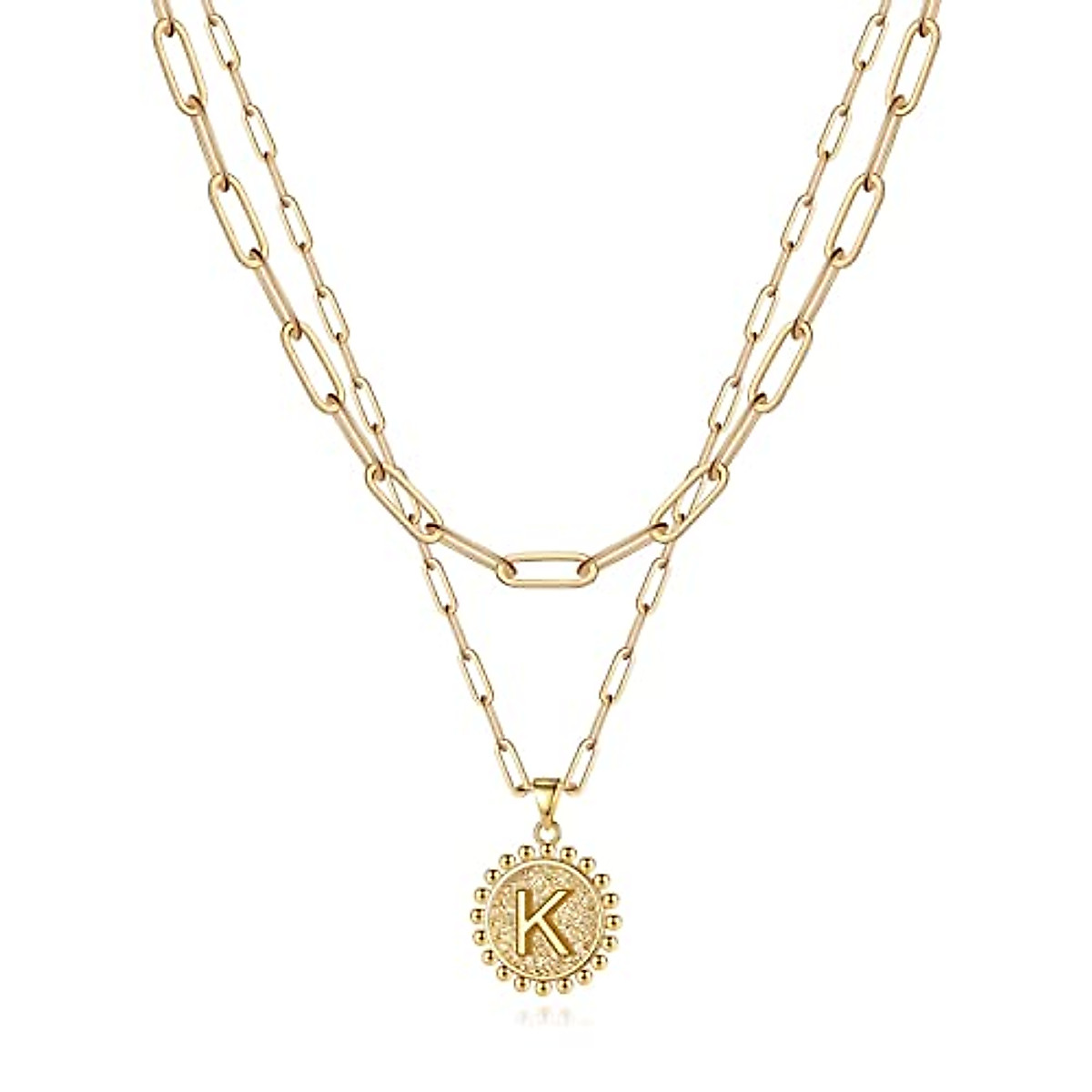 Yoosteel Gold Necklaces for Women Girls, 14K Gold Plated Dainty Paperclip Link Chain Necklace Personalized Layered K Layered Initial Necklaces for Women Girls Gifts