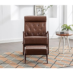 Kurhwyss Nursery Rocking Chair with Ottoman, Upholstered Rocker Chair with Arm Pocket, Modern Accent Glider Chair with Comfy High Back for Living Room Bedroom (Brown)